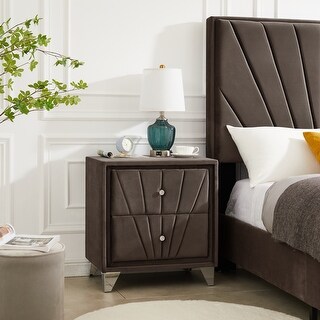 Upholstered Velvet Nightstand Button Tufted Design with 2 Storage ...