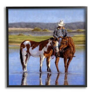 Stupell Cowboy in Shallow River Framed Giclee Art Design by Victoria ...