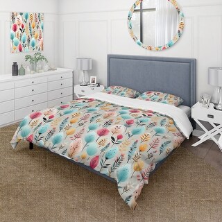 Designart "Pastel Bohemian Ferns Pattern I" Blue cottage bed cover set ...