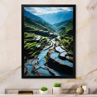 Designart "China Azure Rice Terraces V" China Framed Canvas Wall Art ...
