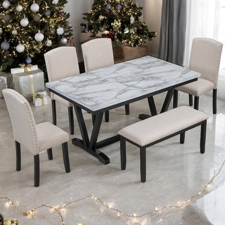 Modern Elegant Style 6-piece Dining Table with 4 Chairs & 1 Bench ...