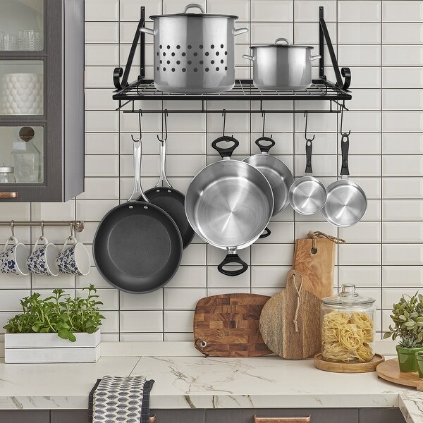 Kitchen Wall Pot Pan Rack With 10 Hooks Black Bed Bath Beyond 21737113