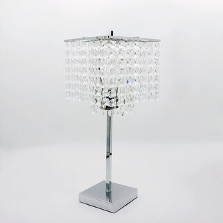 20 Inch Modern Table Lamp, Hanging Crystal Accent Shade, Chrome Metal ...