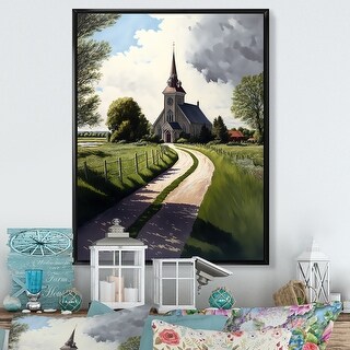 Designart "Winding Path To Church I" Spiritual Framed Canvas Art Print ...