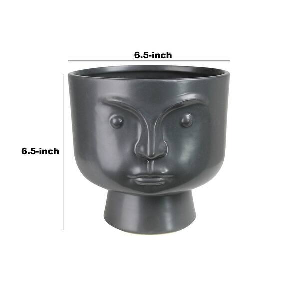 7 Inch Face Shape Ceramic Cachepot, Round Top, Large, Dark Gray - Bed ...