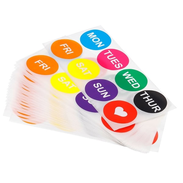7 Days of the Week Labels Color Coding Sticker Round 50mm with a Heart ...