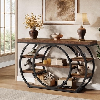 47 Inches Brown Engineered Wood Console Table, 5-Tier Industrial Entryway Table with Storage ...