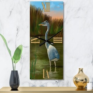 Designart 'Blue Heron Wetland Bird' Traditional Wall Clock Decor - Bed ...