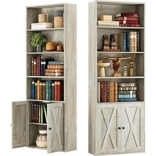 Industrial Bookshelves and Bookcases with Doors, Set of Two, 6-Shelf ...