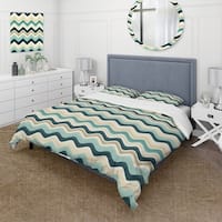 Designart "Beige And Blue Coastal Chevron Serenity" Blue glam bed cover ...
