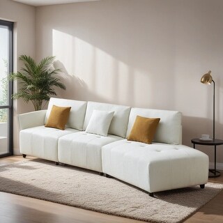 Modular Teddy Sectional Sofa with Button Tufted Seat Cushion, Beige ...