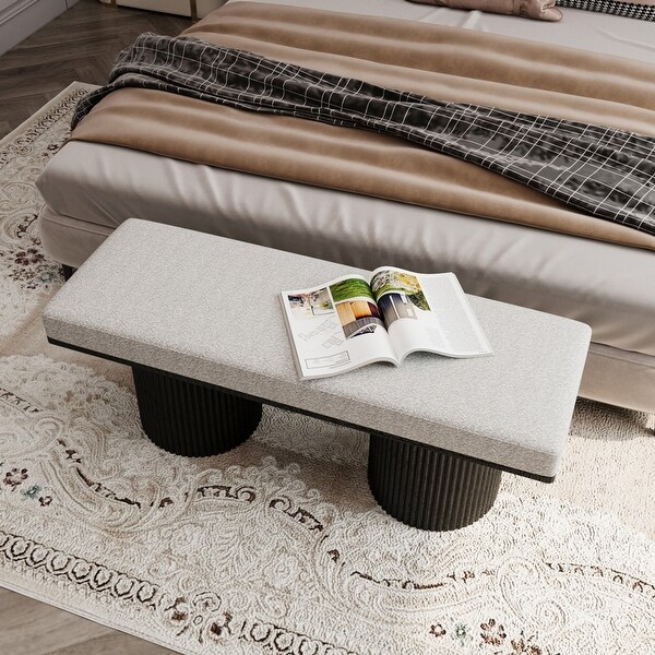 Upholstered Bench with Black Chunky Legs Light Grey Boucle Fabric Contemporary Style Bed end Bench for Bedroom Living Room On Sale Bed Bath Beyond 40777083