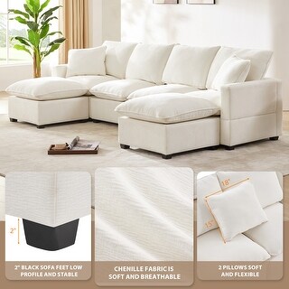 Modern Straight Row Sectional Sofa with Reversible Ottoman, Modular 6 ...