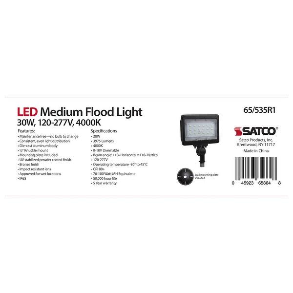 LED Medium Flood Light 30W 4000K Bronze Finish 100V-277V Dimmable - N/A ...