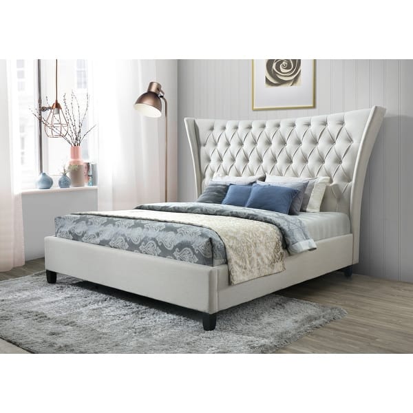 Lexis Tufted King Sized Bed Upholstered in Limestone Beige - Bed Bath ...