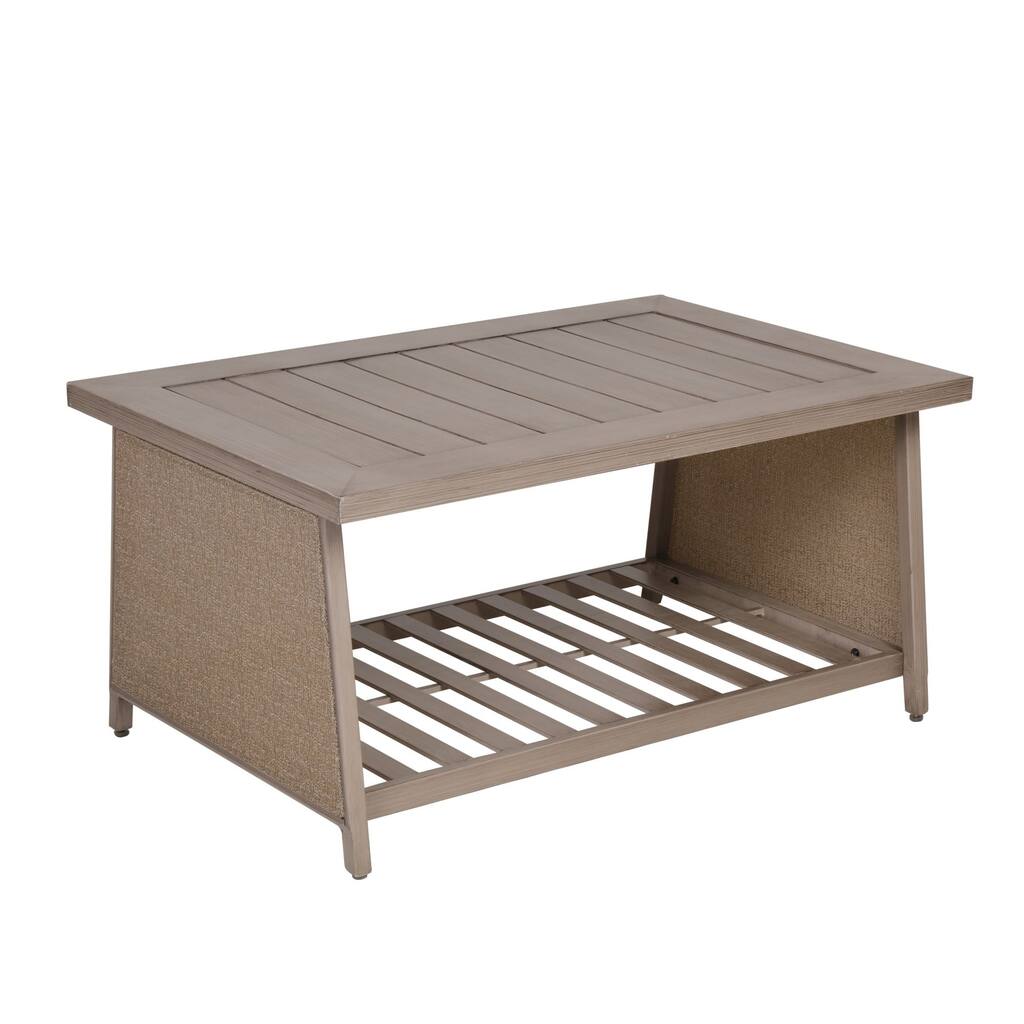 Patio Chat Table, Aluminum Patio Chat Table with Faux Wood Top ...