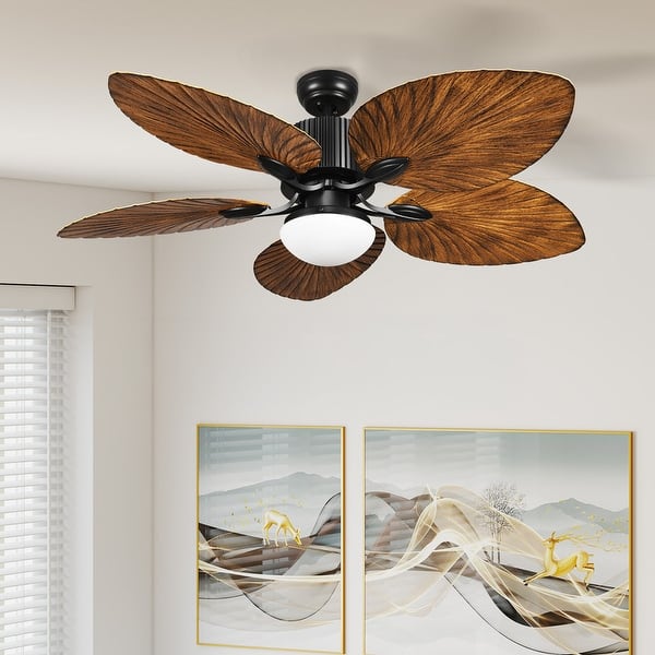 Moasis 52" Palm Leaf Ceiling Fan with Light Tropical Style with Remote ...