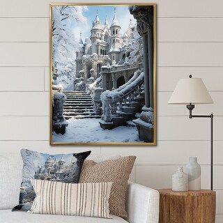 Designart "Castles Frozen Fortress Icy" Castles Framed Canvas Print ...