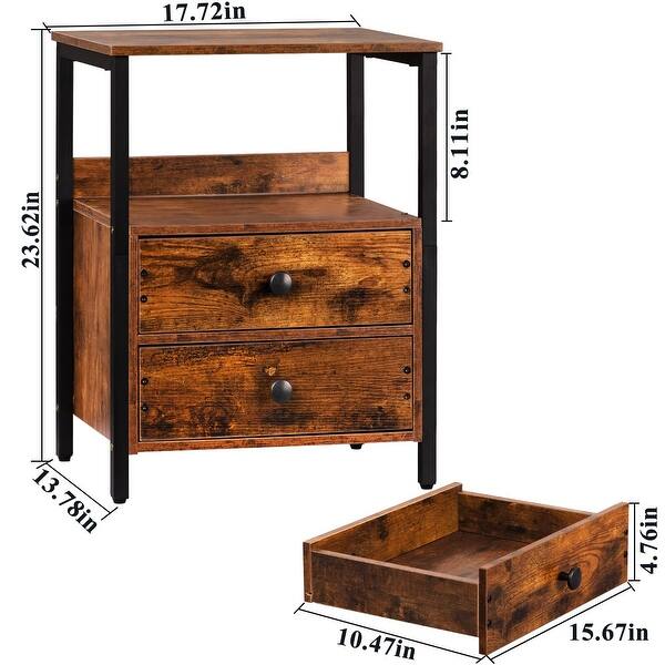 Nightstand, Side Table, Industrial Bedside Table with 2 Drawers and ...