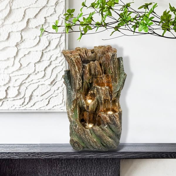 Five Tiered Rainforest Tree Trunk LED Lights Tabletop Water Fountain ...