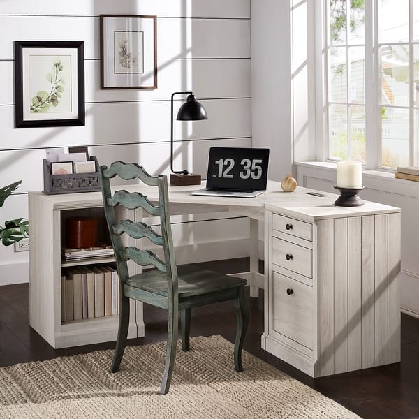Hinesburg 40 in. Corner Desk with USB Chargers and 3-drawer File ...