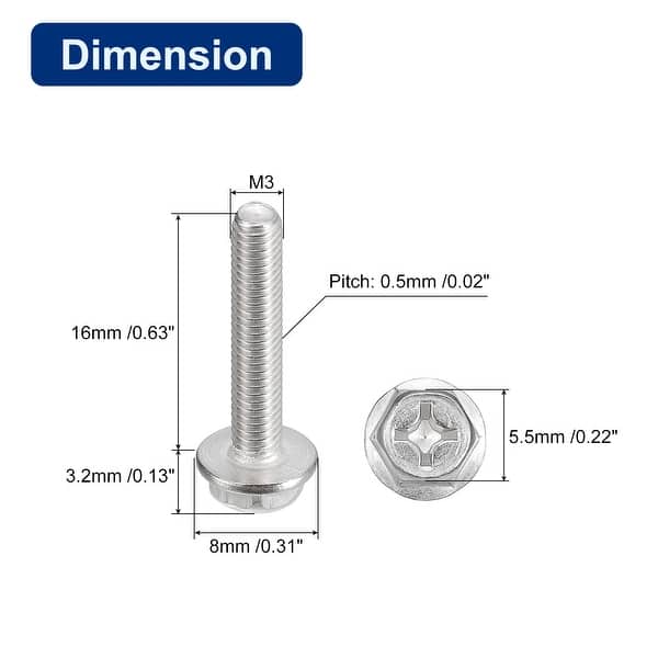Phillips Hex Head Flange Bolts, 304 Stainless Steel Screws - Silver ...