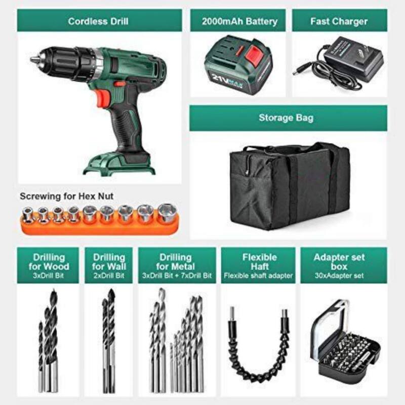 Cordless Drill Driver 21V Max Impact Drill - Overstock - 37411716
