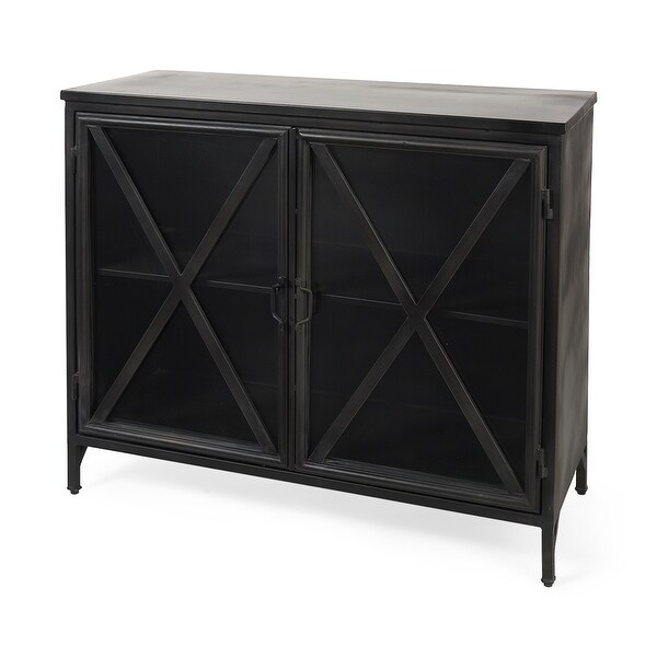 Black metal sideboard with glass doors store