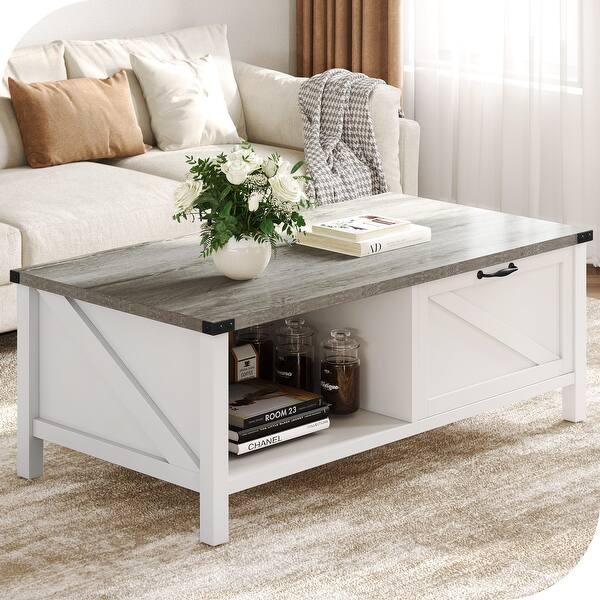 Rectangle Farmhouse Coffee Table with Storage and 4 Legs - Bed Bath ...