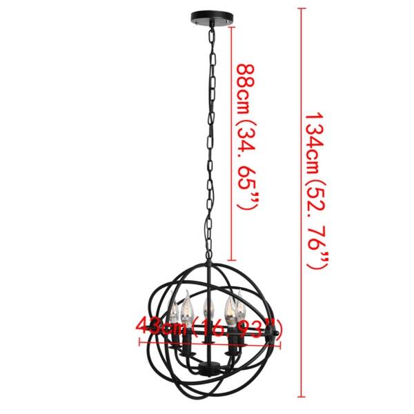 5-Light Globe Sphere Orb Cage Flush-Mount Chandelier Black Pendant ...