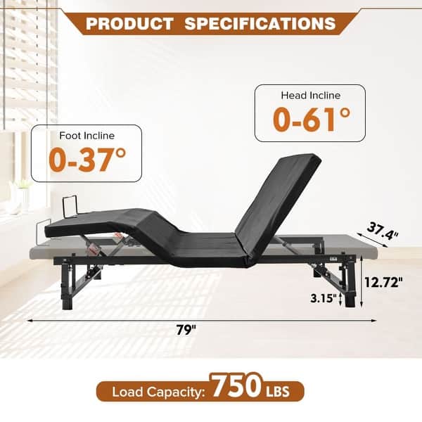 Black Adjustable Bed Base Frame with Head and Foot Incline Wireless ...