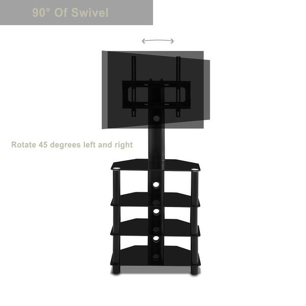 Angle and height adjustable 4-Tier tempered glass metal frame Floor TV ...