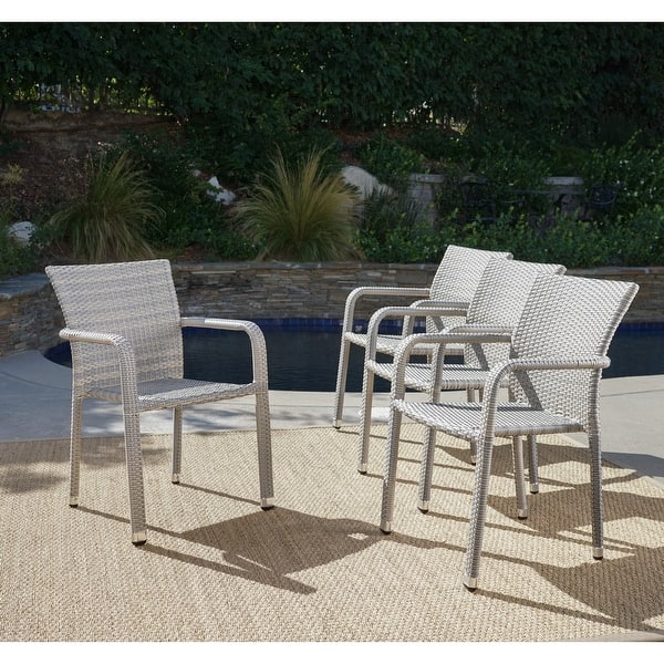 Dover Outdoor Wicker Armed Lightweight Stacking Chairs (Set of 4) by ...