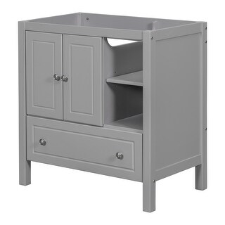 30-Inch Grey Vanity Base with Solid Pine Wood & MDF Board, Storage ...