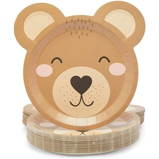 48-Pack Teddy Bear Disposable Paper Plates for Baby Shower Decorations ...
