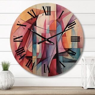 Designart "Cubism Rainbow Forms IV" Cubism Oversized Wood Wall Clock ...
