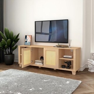 Boho TV Console Television Stand Entertainment Center with Rattan Door ...