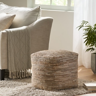 Achille Handcrafted Boho Cube Pouf, Ecru - Bed Bath & Beyond - 38454565