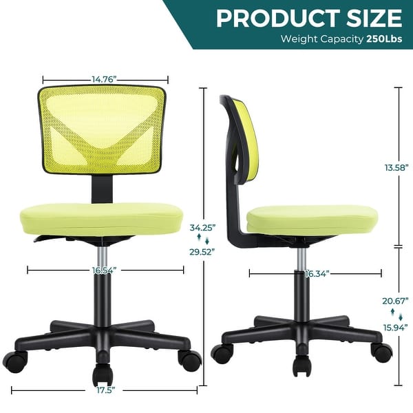 Armless Desk Chair Small Home Office Chair with Lumbar Support - Bed ...