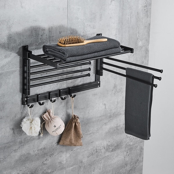 Wall Mounted Foldable Swivel Drying Rack with Hooks - Bed Bath & Beyond ...
