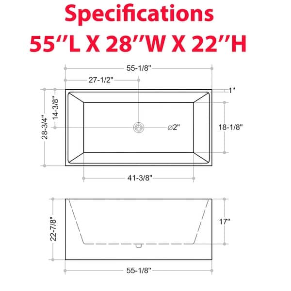 CB HOME 55"/59" White Freestanding Bathtub, Black Acrylic Soaking Tubs ...