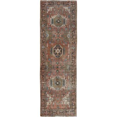 Old & Worn Down Persian Heriz Runner Rug(3'7"x10'8") - 3'7" x 10'8 ...