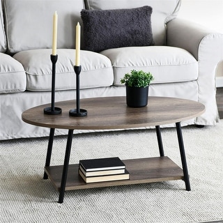 Oval Rustic Coffee Table with Storage Shelf - 23.43"D x 39.37"W x 16.54 ...
