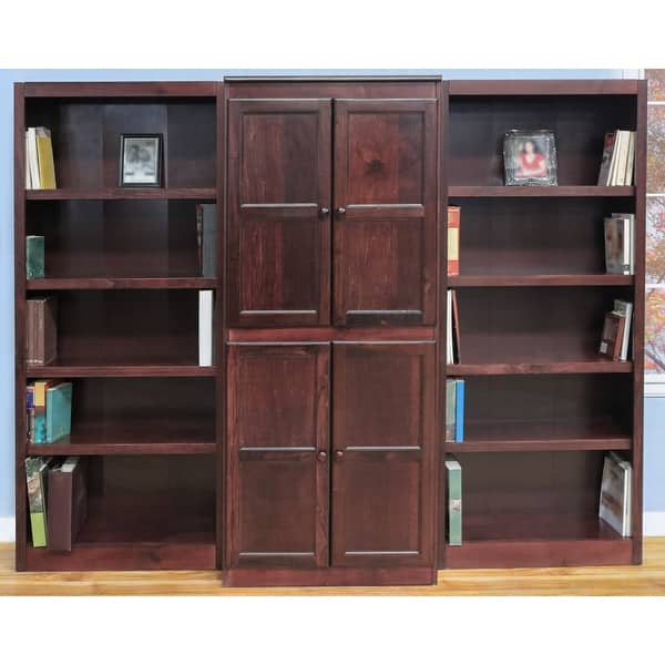 Concepts in Wood 15 Shelf Bookcase Wall with Doors, 72 inch Tall - Bed ...