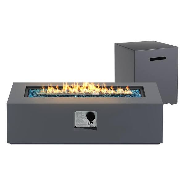42 Inch Outdoor Propane Fire Pit Table, 50,000 BTU Iron Rectangular Gas ...