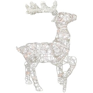 30" White Clear Glittered Rattan Reindeer Outdoor Christmas Decoration ...