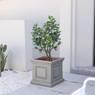 Gray Square MgO Box Planter - 17.52" H x 17.52" W x 17.52" D - 17.52" H ...
