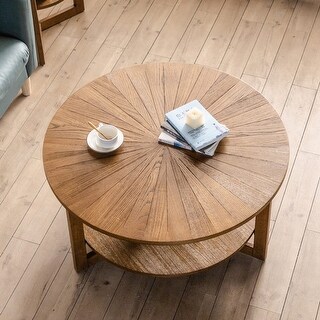Wood Round Coffee Table for Living Room, 2 Tier Solid Round Coffee ...