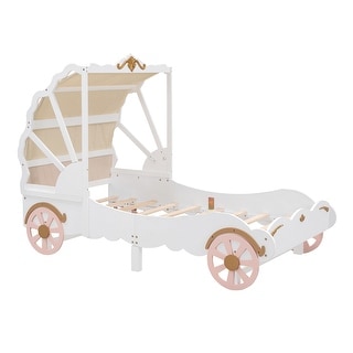 Platform Princess Bed Frame Carriage Bed - White+Pink - Bed Bath ...