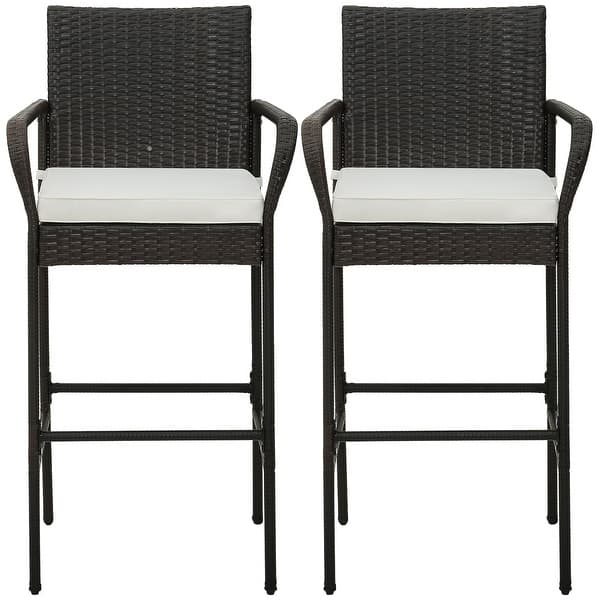 Gymax 4PCS Patio PE Wicker Bar Chairs Counter Height Barstools With ...